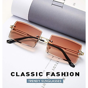 Dollger Rimless Rectangle Sunglasses Y2K Glasses For Women Men Frameless Trendy rimless glasses Retro 90s Sunglasses DARK TEA
