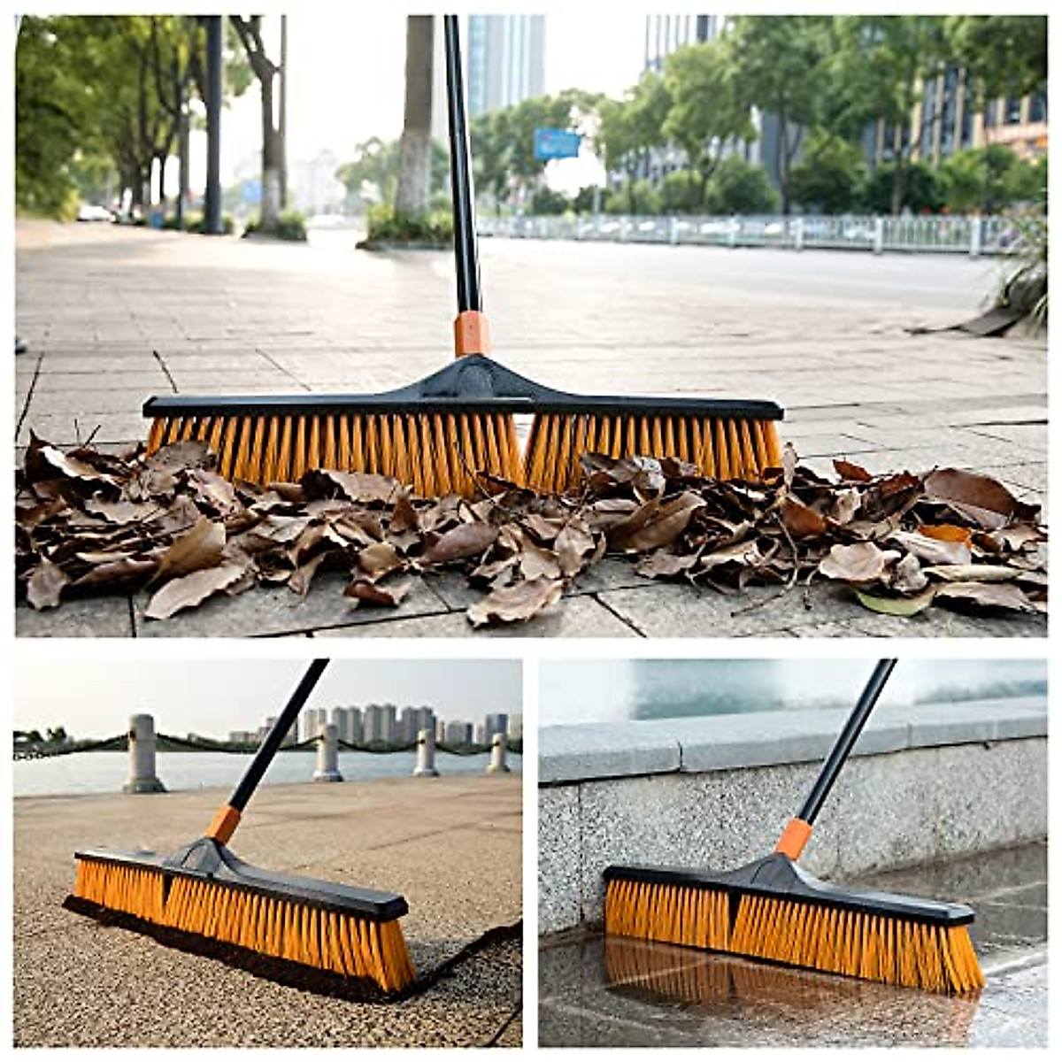 CLEANHOME 24” Push Broom Outdoor for Floor Cleaning with 65” Long Handle and Stiff Bristles, Heavy Duty Broom Brush for Shop, Deck, Garage, Concrete,Patio Sweeping Outside