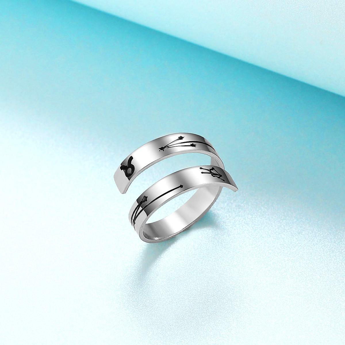 Silver Zodiac Ring Stainless Steel Engraving Size Adjustable Constellation Birthday Ring Gift for Women