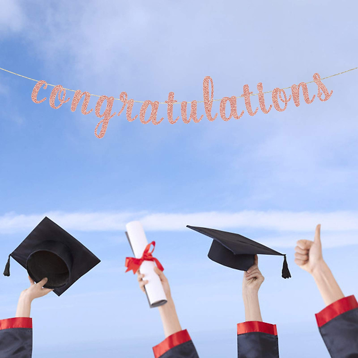 WeBenison Glitter Congratulations Banner for Congrats Grad - Wedding Anniversary - Baby Shower - Birthday - Retirement Party Decor Supplies Rose Gold