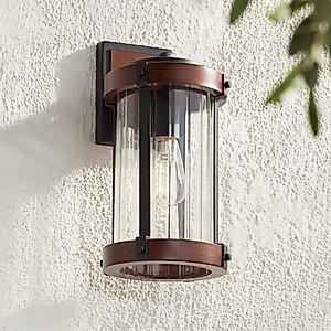 John Timberland Stan Country Cottage Rustic Outdoor Wall Light Fixture Black Aluminum Dark Wood Finish 13 3/4" Clear Glass for Exterior House Porch Patio Outside Deck Garage Front Door Garden Home