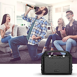 Hotec Wireless Bluetooth Portable PA Speaker System, Powerful Bluetooth Karaoke Machine with Dual Wireless Microphones for Karaoke, Wedding, Party, Teaching, Lecture, Church, Outdoor Indoor Activities