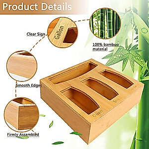 TILB Ziplock Bag Storage Organizer,Bamboo Baggie Organizer Dispenser for Drawer,Plastic Bag Organizer for Drawer Compatible With Gallon,Quart,Sandwich,Snack Bags