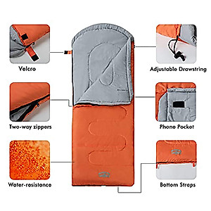 Pacific Pass 30F Synthetic Sleeping Bag with Compression Stuff Sack - Adult Size - Orange