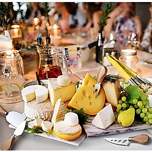 Makenna Premium Specialty Cheese Knife Set — Custom Storage Case Gift Box, Wide Solid Wood Handle, Stainless Steel Blade, Spreader, Slicer, Fork, 6 Pc Knives, Spatula for Charcuterie Board