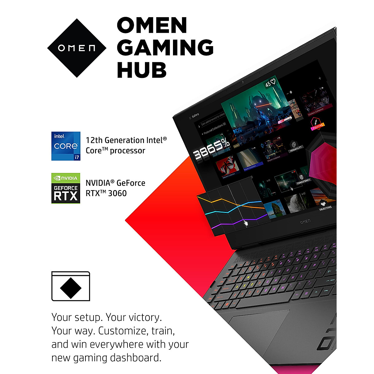 HP OMEN 17-inch Laptop, Intel Core i7-12700H, NVIDIA GeForce RTX 3060, 32 GB RAM, 2TB SSD, Windows 11 Home (17-ck1010nr, Shadow Black Aluminum)