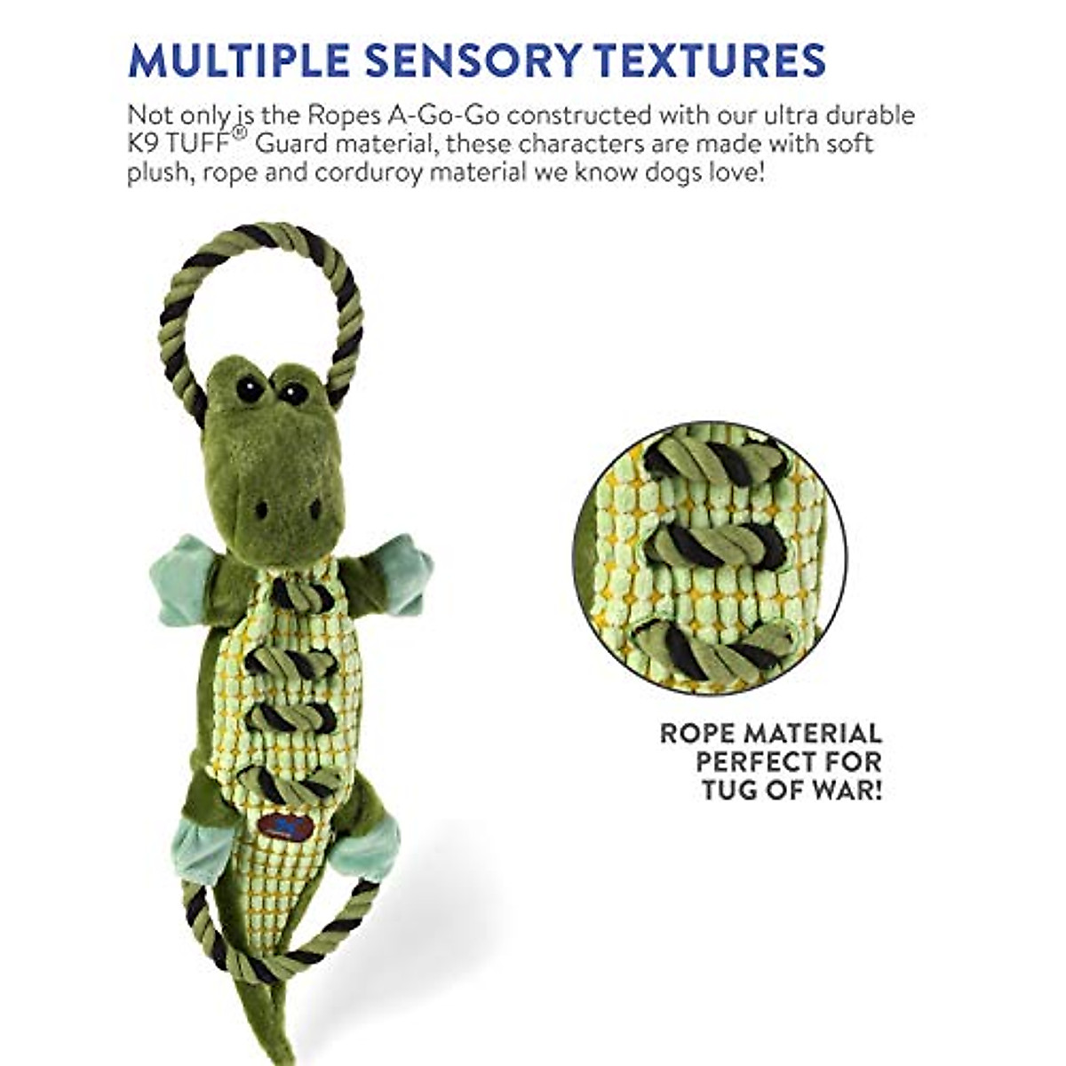 Charming Pet Ropes-A-Go-Go Gator Interactive Plush Squeaky Dog Tug Toy