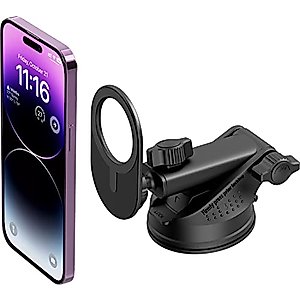 metisinno Fits MagSafe Car Mount Magnetic Phone Holder for Car iPhone 14 13 12 MagSafe Car Phone Holder, Compatible with PopSocket for MagSafe, Dashboard & Windshield, Suction Cup Mount Strong Magnets
