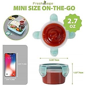 Freshmage Condiment Containers with Lids, 6 Pack 2.7 oz Reusable Leakproof Salad Dressing Container To Go Mini Meal Prep Sauce Cups