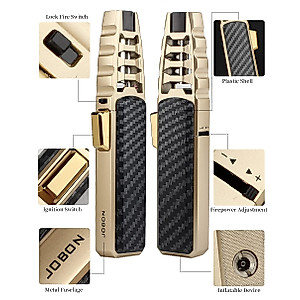 JOBON Butane Torch Lighter, Refillable Blow Jet Solar Flamethrower Best Torches, for Baking Cooking BBQ Kitchen Camping Creme Brûlée - No Gas Included (Gold Lacquer With Black)