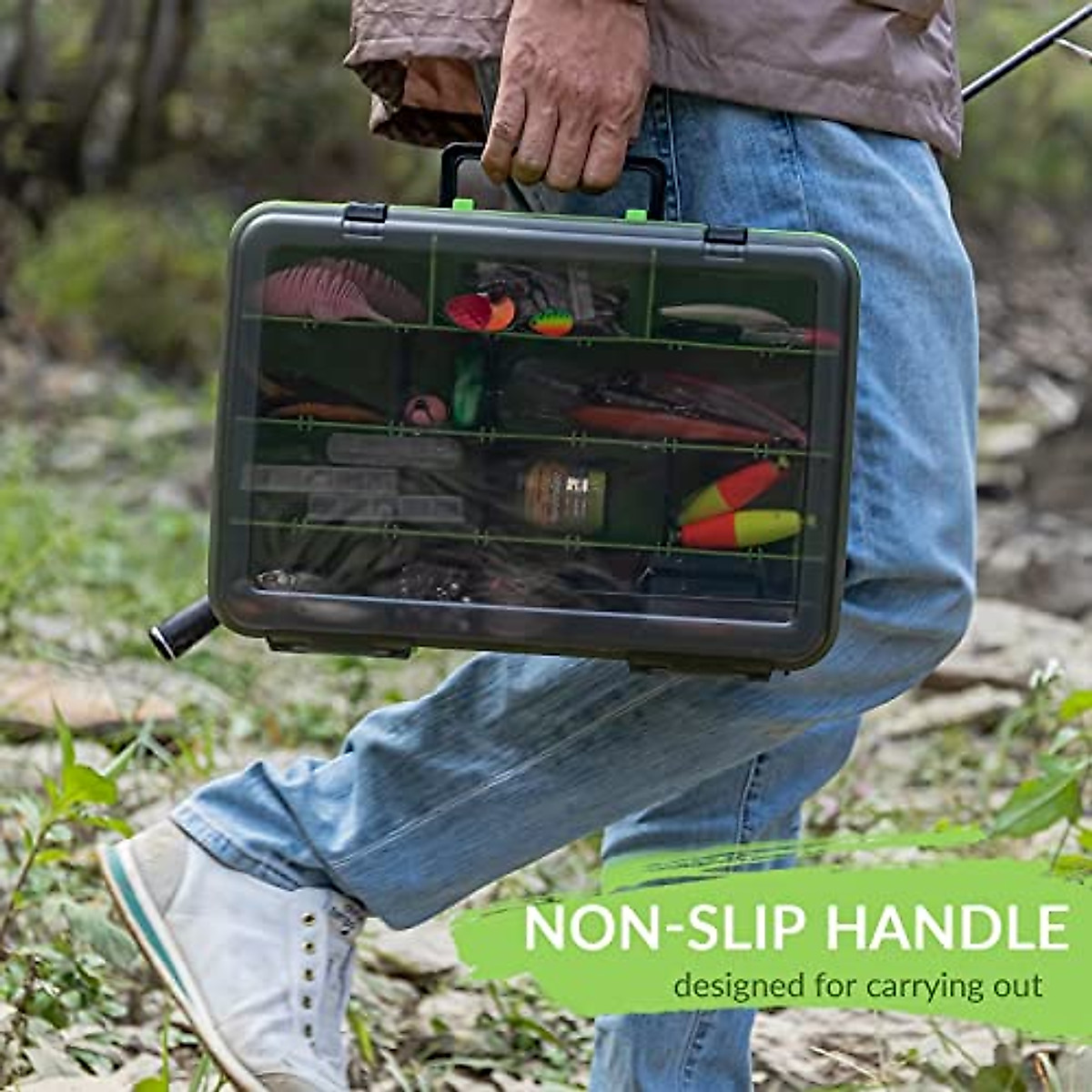 THKFISH Fishing Tackle Box Organizer Double Layer Tackle Storage Fishing Boxes Outdoor Box with Adjustable Dividers 14.96 * 10.23 * 4.5in Yellow