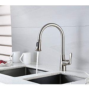 Derengge Stainless Steel Kitchen Faucet Single Handle Pull-Down Kitchen Sink Faucet,Faucet for Farmhouse, Camper, Laundry, Rv, Bar,KF-058-SS