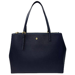Tory Burch Women's Emerson Double Zip Tote Saffiano Leather With Gold Tone Hardware (Navy)