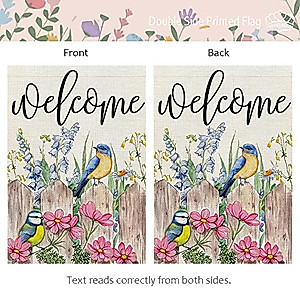 CROWNED BEAUTY Spring Garden Flag Floral 12x18 Inch Double Sided for Outside Birds Welcome Burlap Small Yard Holiday Decoration CF753-12