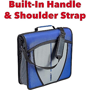 Case-it Mighty Zip Tab Zipper Binder, 3" O-Ring with 5-Color tabs, Expanding File Folder and Shoulder Strap and Handle, D-146- Midnight Blue