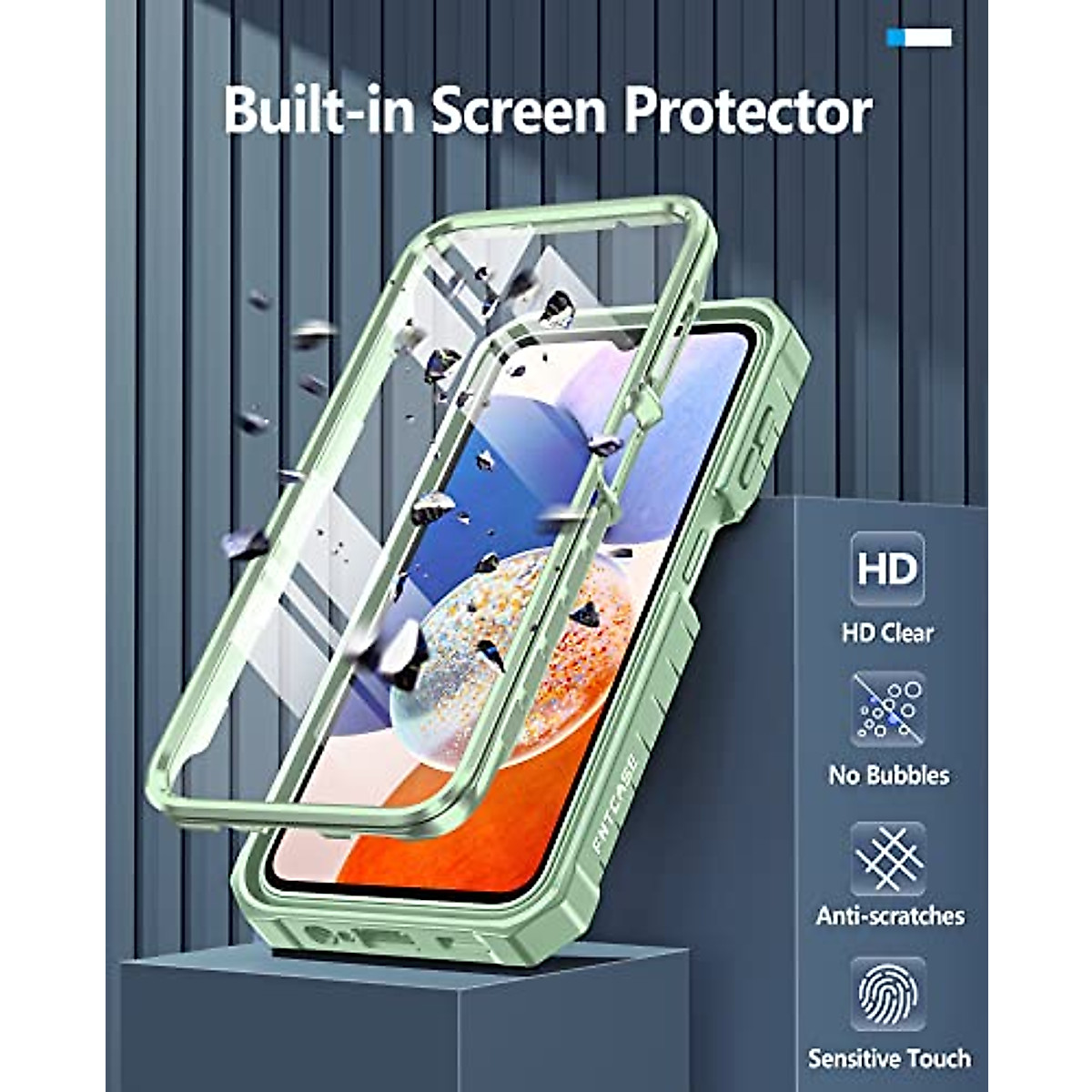 FNTCASE for Samsung Galaxy A14-5G Case: Dual-Layer Protective Textured Shockproof Rugged TPU Cover with Kickstand | Military Grade Drop Protection | Heavy Duty Cell Phone Protector(Lime Green)