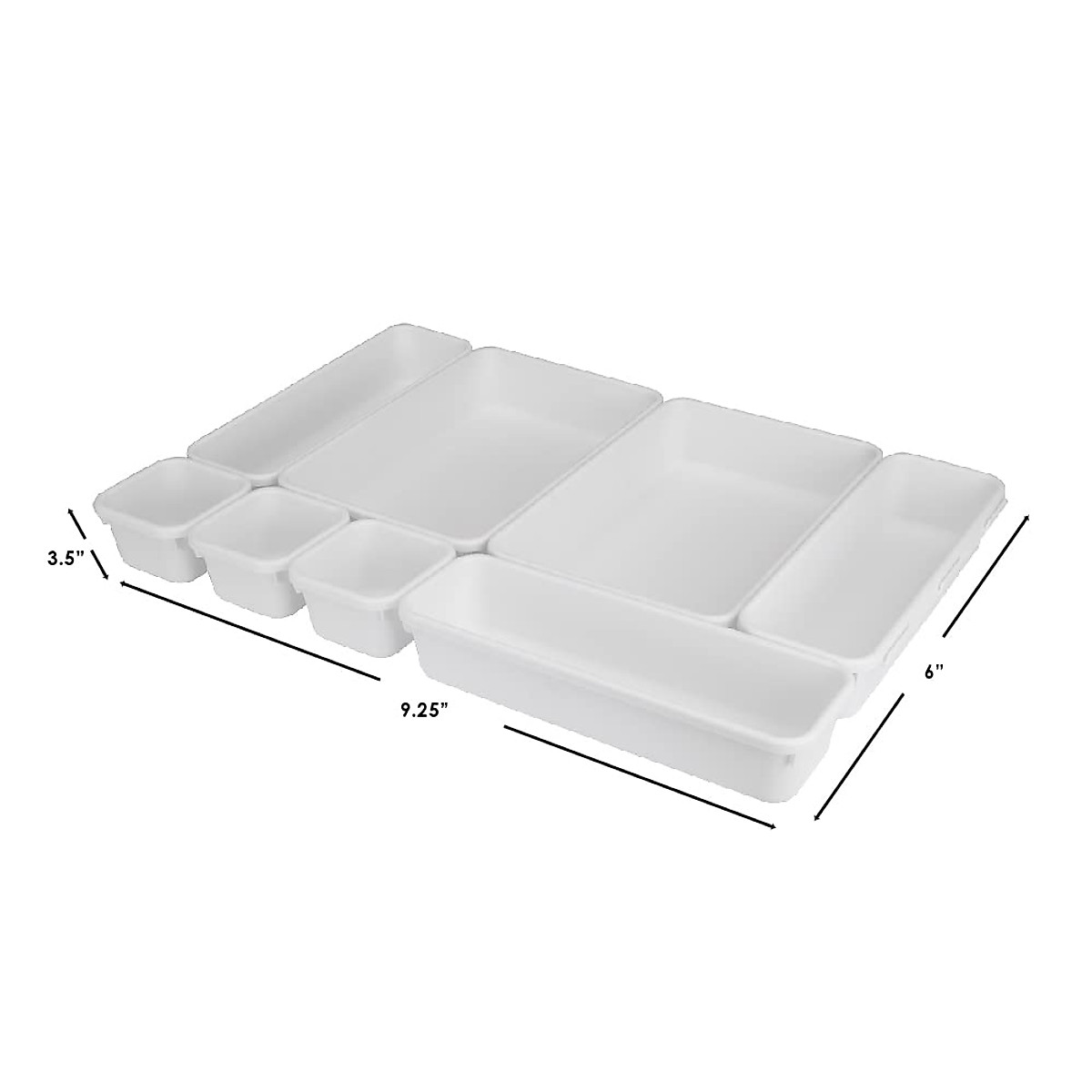 Home Basics 8 Piece Kitchen, Adjustable and Customizable Multi-Drawer Divider Organizer Set Multipurpose Use White