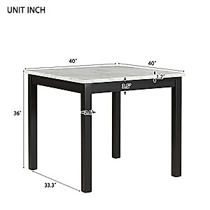 Dinehome 5-Piece Kitchen Square Faux Marble Top Counter Height Dining Table Set with 4 Upholstered Chairs, Gray