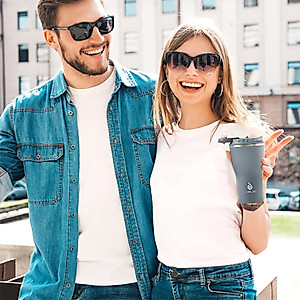 Ideus 14oz Stainless Steel Leak Proof Tumbler, Insulated Coffee Mug with Lid and Straw, Spill Proof Travel Coffee Cup, Double Wall Vacuum Flask for Adult Men and Women, Ultimate Gray