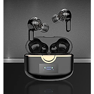 Bluetoth Headphones 4 Dynamic Drivers Wireless Earbuds 40Hrs Playtime with LED Display Charging Case Touch Control in-Ear Earphones with Mic Premium Deep Bass Headset for Sport Black