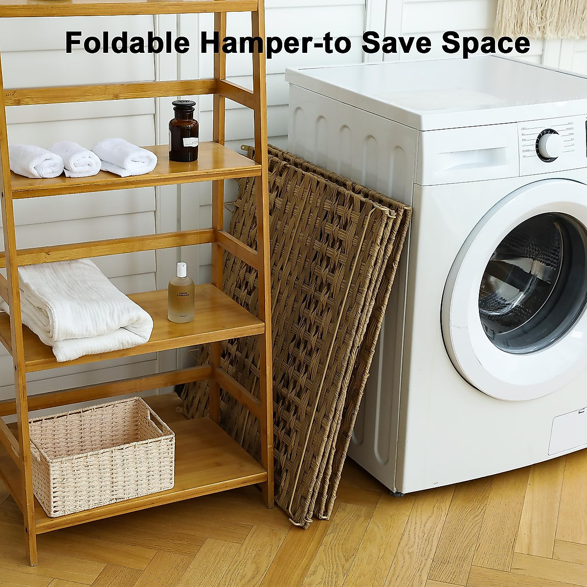 OIAHOMY Laundry Hamper with Lid, 135L Clothes Hamper with 3 Removable Liner Bags, Foldable Laundry Hamper for Bedroom, Synthetic Wicker Hamper with Lid, 27x 13 x 26 Inches, Yellow