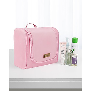 MULISOFT Toiletry Bag for Women, Hanging Travel Toiletry Bag with Large Capacity, Water-resistant Makeup Bag with 16 Compartments for Toiletries and Cosmetics, Toiletry Organizer Bag, Rose Pink