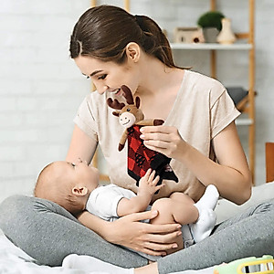 Eunikroko Moose Baby Lovey for Babies Animal Security Blanket Unisex Baby Snuggly Buffalo Plaid Animal Face Soft Bedding Plush Kids Baby Lumberjack Nursery Baby Shower Blanket Gift Ideas