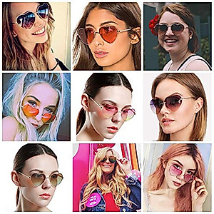 Dollger Pink Heart Sunglasses Women Rimless Heart shaped Sunglasses Cute Rave Metal Frame Festival Glasses