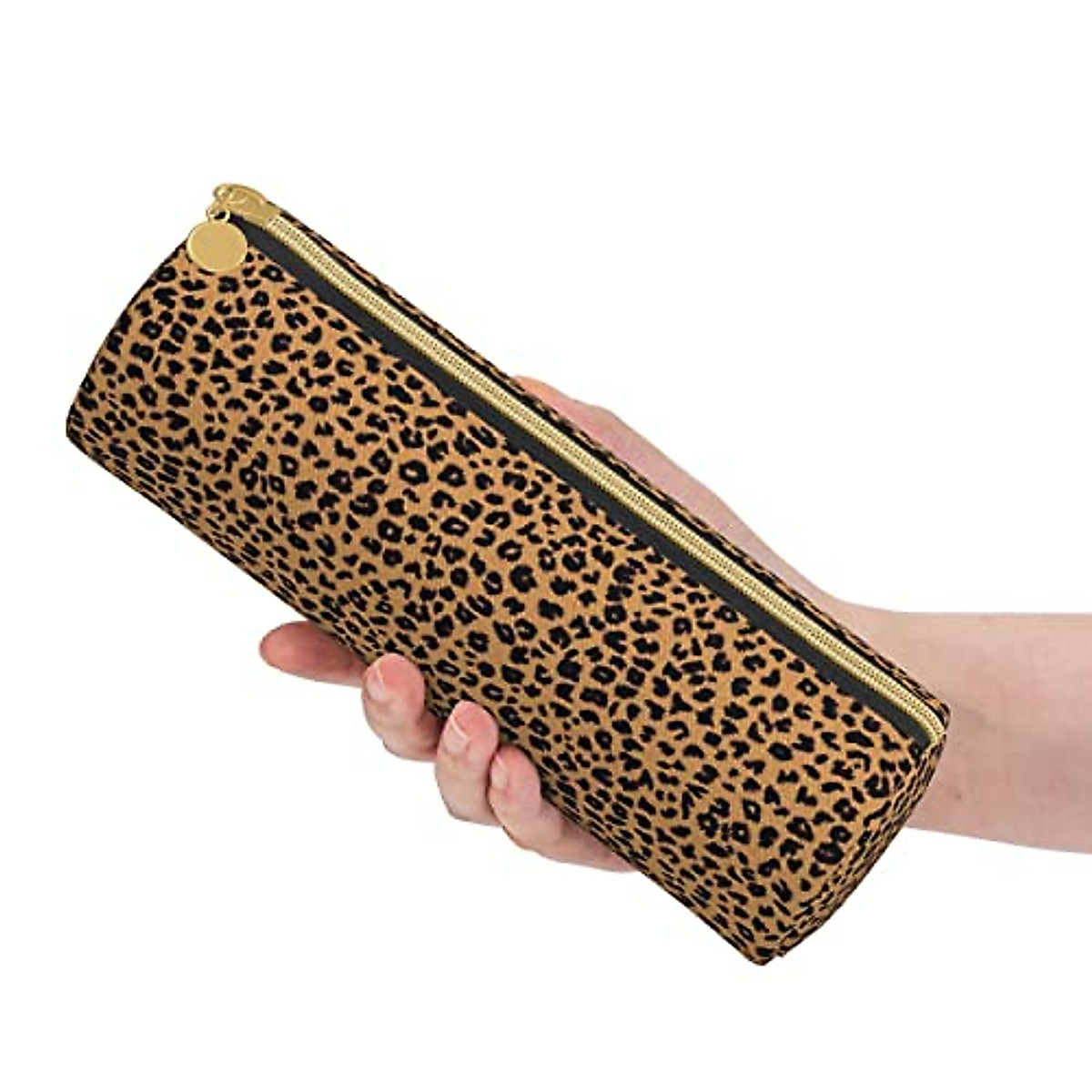 Leopard Pencil Case Pen Pouch Cylinder Small Carrying Box for Adult With Smooth Zipper Simple Durable Lightweight for Office Organizer Storage Bag