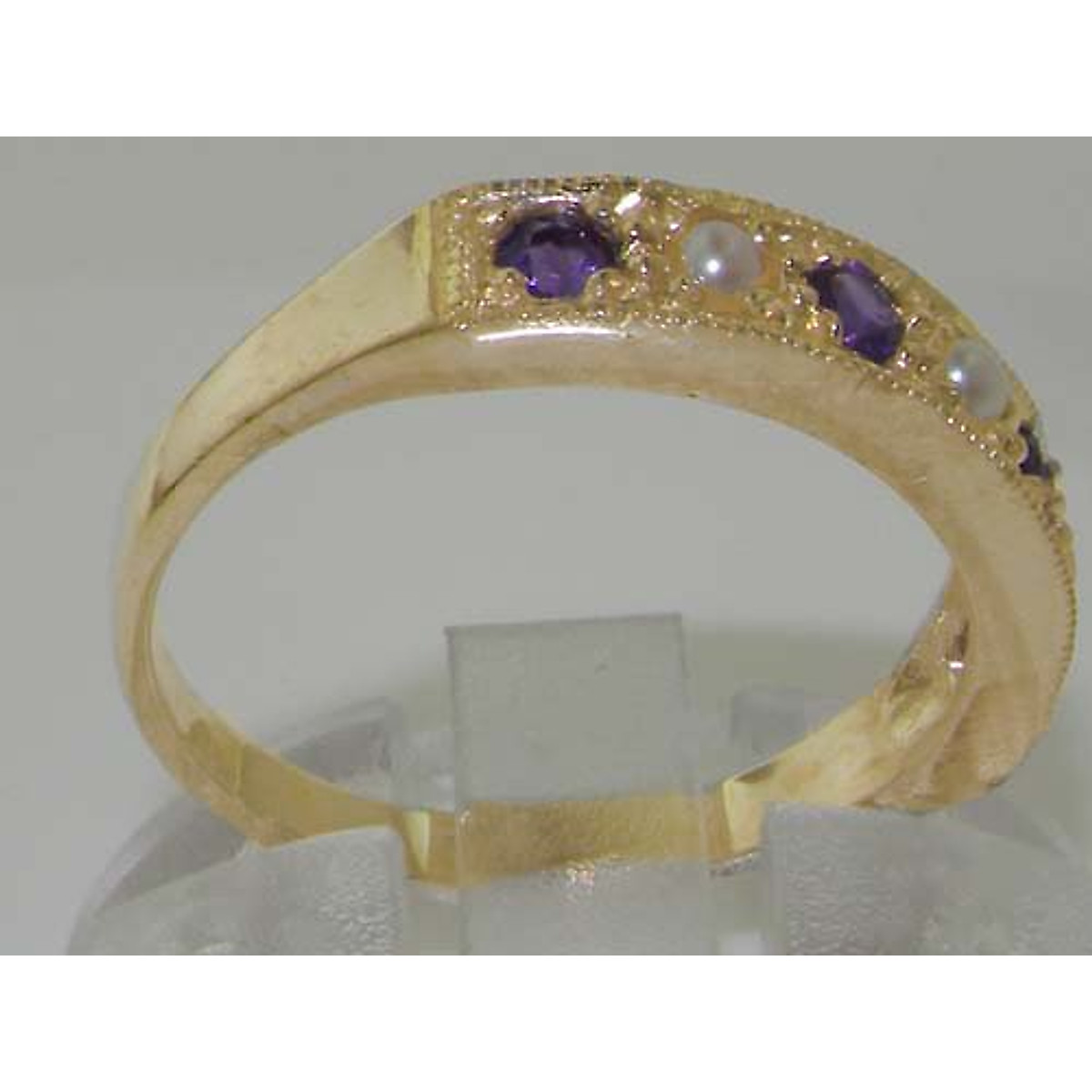LetsBuyGold Solid 10k .417 Yellow Gold Cultured Pearl and Amethyst Womens Band Ring - Sizes 4 to 12 Available