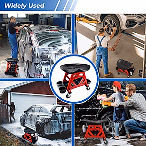 HOXWELL Durable Mechanic Stool Chair with Wheels, Heavy Duty Garage Shop Stool On Wheels, Rolling Stool Car Detailing Creeper Seat with Tool Tray for Workshop, Auto Repair Shop and Home