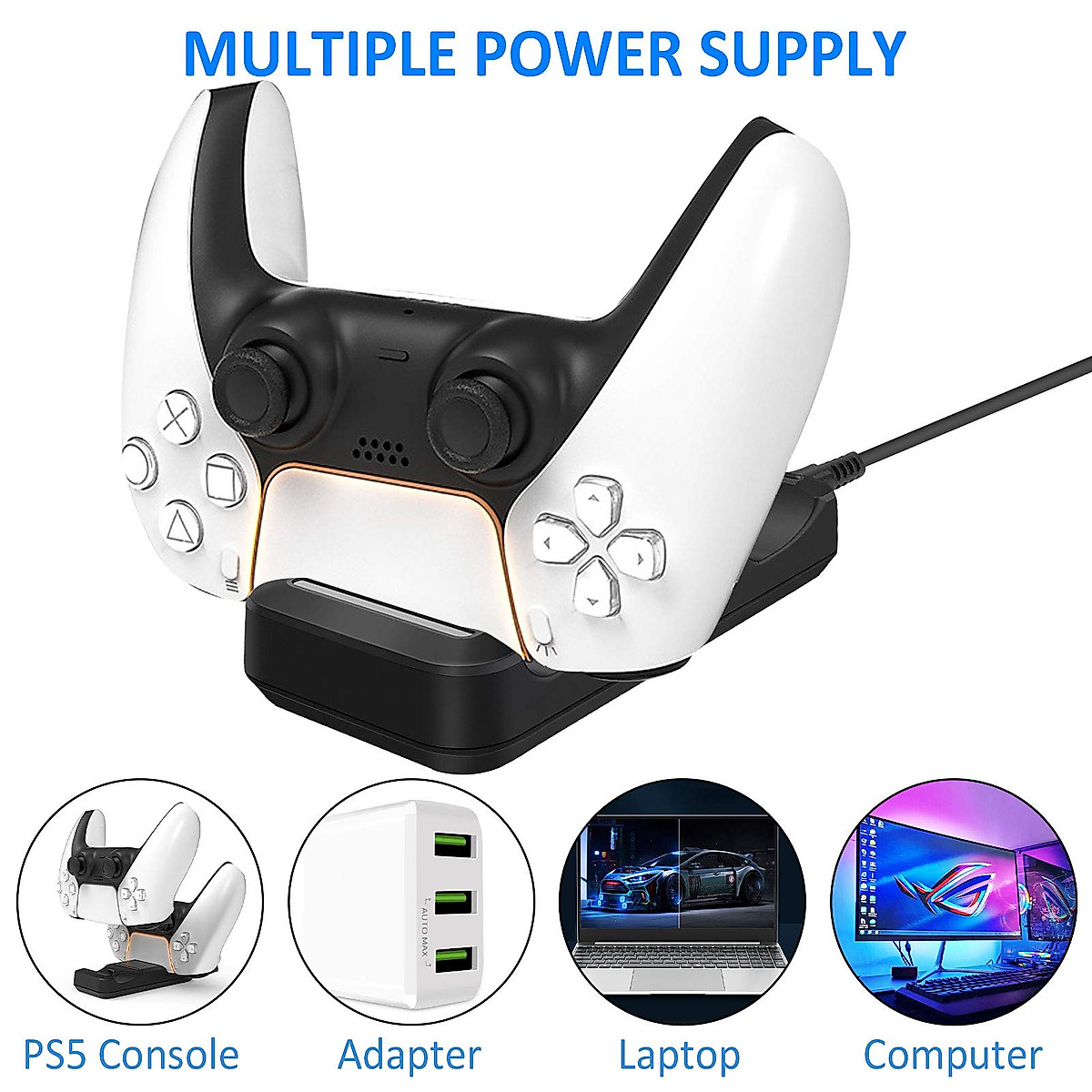 Charging Dock for PS5 Controller, DualSense Charger for Playstation 5, Dual Controller Charger Stand with Type-C Charging Cable