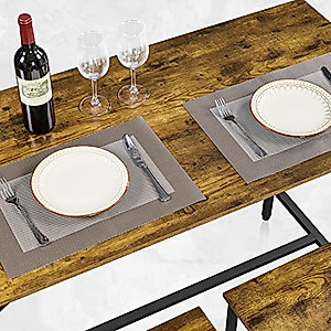 Yaheetech 3 Piece Bar Table Set, 47.5 in Industrial Dining Table Set, Counter Height Table with Bar Stools Set of 2, Kitchen Breakfast Table and Chairs for Dining Room, Living Room, Rustic Brown