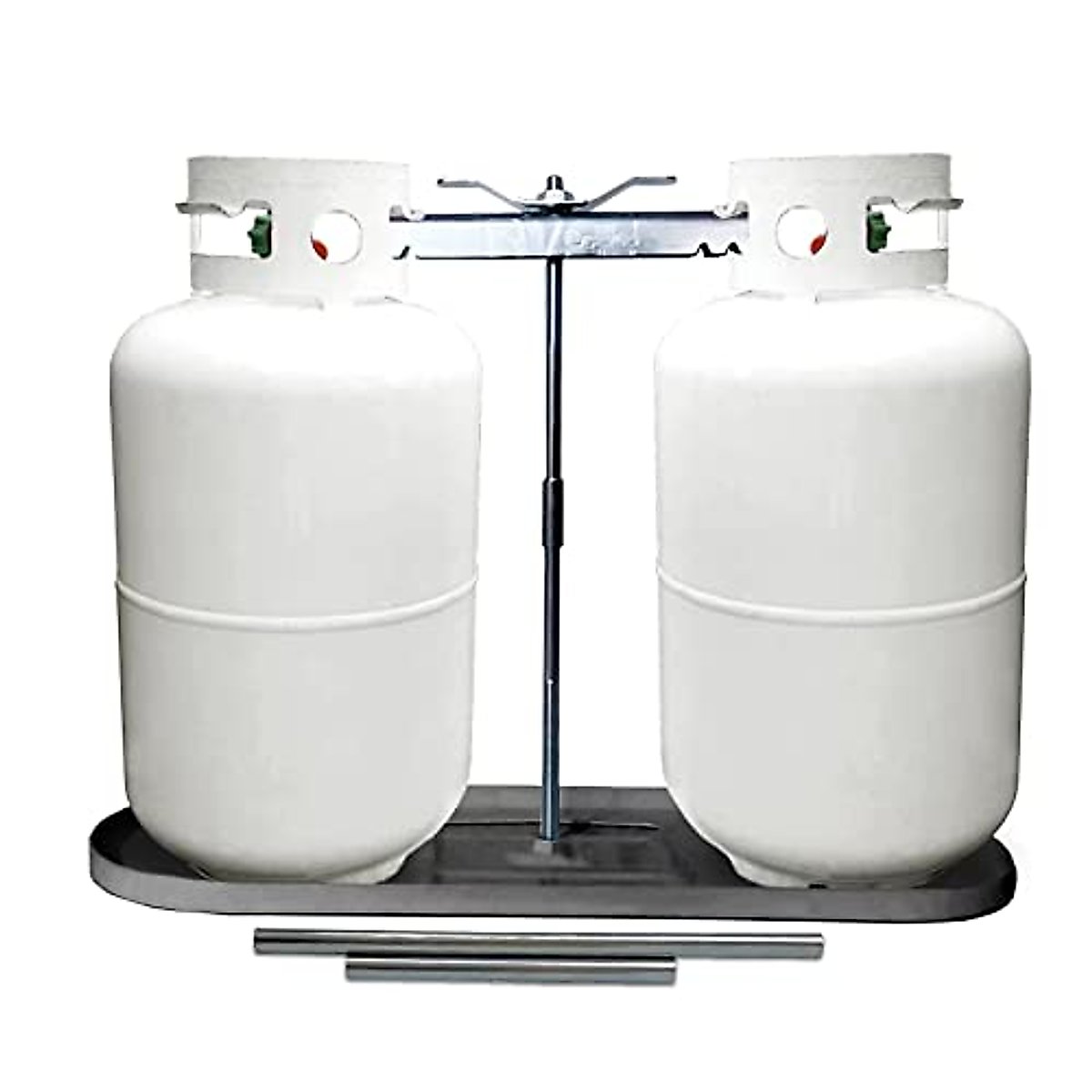 RVPNR RV Dual Propane Tank Mounting Rack 40lb,30lb and 20ld Tanks for Camper and Travel Trailers with Different Connecting Pipes, Black, White, Grey or Red Options (Grey)