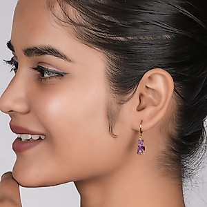 Gempires Natural Amethyst Earrings for Girls - February Birthstone Jewelry Gifts - Handmade Gemstone Jewelry - 14k Yellow Gold Plated Dangle Earring (Amethyst)