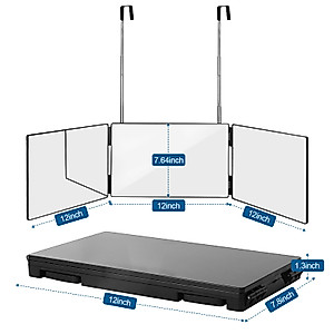 3 Way Trifold Haircut Mirror, 360 Degree Mirror for Hair Cutting, Shaving, Grooming, Hair Styling, Dye Hair and Makeup with Adjustable Height Brackets, Portable for Travel, Bedrooms, Bathroom (Black)