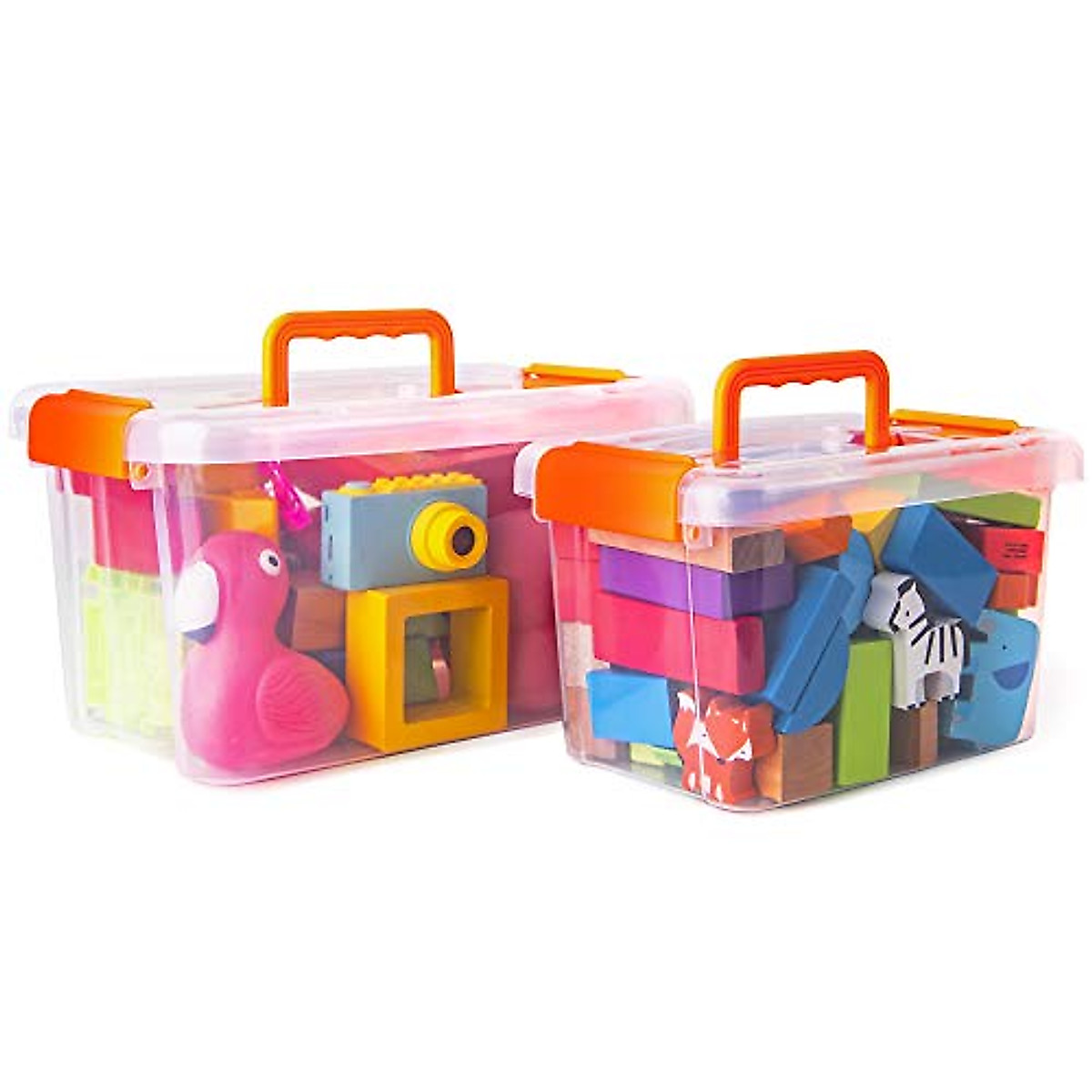 Noble Designs Storage Bins | Medium and Small Set (6q & 3.5q) | Perfect for Toy Set | Office Set | Outdoors and Outings Set | Latches Well | Orange Latches and Folding Handle