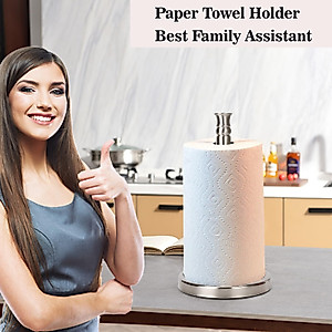 Paper Towel Holder Countertop, Stainless Steel Heavy Base (3LBS in Weight, and 7.5inch in Diameter) , Paper Towel Rack, Ripping Paper Towel Off One-Handed, No Wobbly (Brushed Nickel)