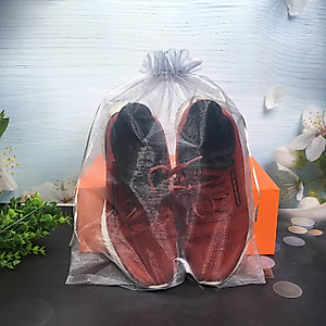 COTOSEY 50Pcs Organza Bags 12x16 inch Sheer Organza Favor Bags Extra Large Organza Drawstring Bags (White)