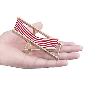 Dollhouse Miniature Furniture Accessories Foldable Wooden Beach Chair Mini Longue Deck Chair Doll House Ornament Kits for DIY Fairy Garden Dollhouse Decoration - Pack of 4