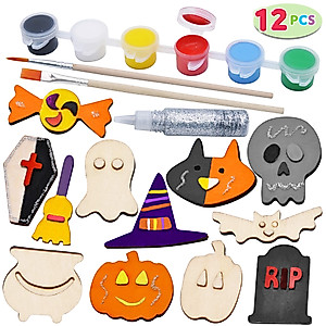 JOYIN Halloween Craft Kid Wooden Magnet Creativity Arts & Crafts Painting Kit, Decorate Your Own for Kids Paint Gift, DIY Halloween Painting Craft Family, Trick or Treat Stuffers