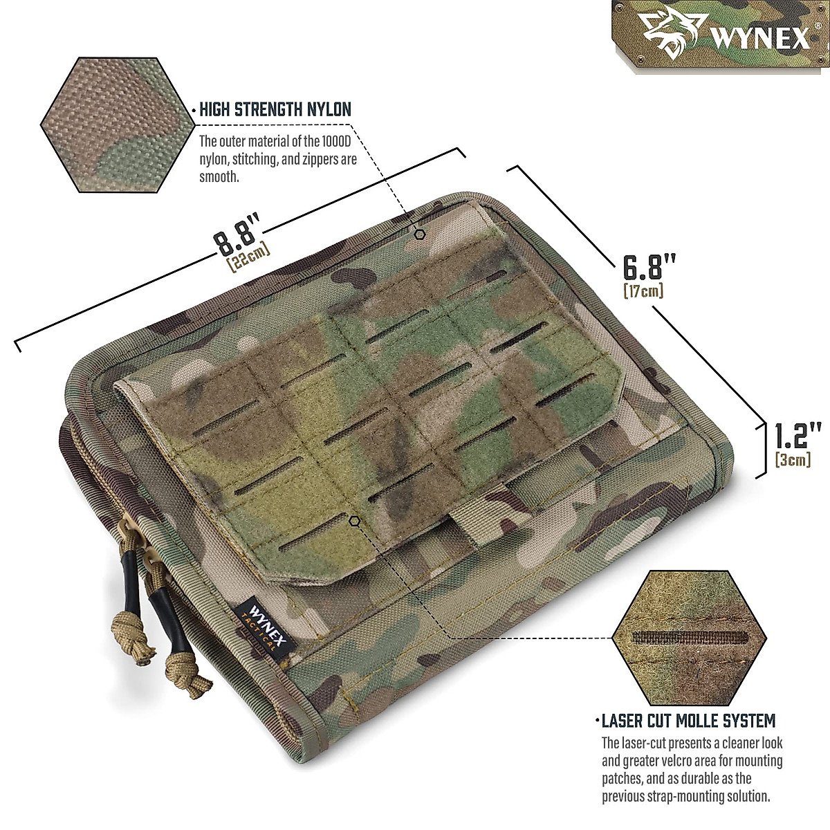 WYNEX Tactical Folding Admin Pouch, Molle Tool Bag of Laser-Cut Design, Utility Organizer EDC Medical Bag Modular Pouches Tactical Attachment Waist Pouch Include U.S Patch (CP Camo)