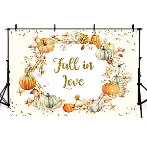 ABLIN 7x5ft Fall in Love Backdrop Autumn Pumpkin Flowers Photography Background Wedding Love Engagement Bridal Shower Party Decorations Banner Photo Booth Props