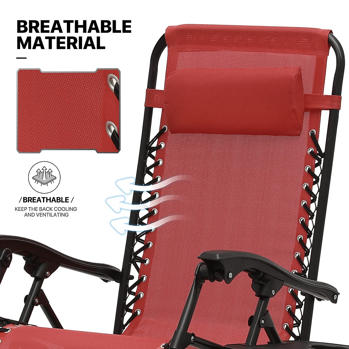 MoNiBloom 3PCS Leisure Chairs Table Set Outdoor Furniture Zero Gravity Chairs Recliner Adjustable Folding Lounger for Pool Patio Camping Yard Beach Vacation, 330lbs Capacity, Maroon