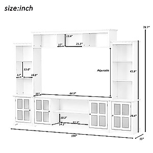 Aiuyesuo Minimalism Style Entertainment Wall Unit with Bridge, Modern TV Console Table for TVs Up to 70", Multifunctional TV Stand with Tempered Glass Door, Perfect for Any Home Décor (White-QA009)