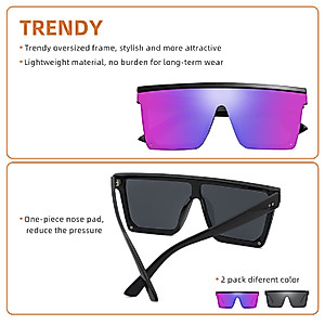 SHOWY SKY Oversized Square Sunglasses for Women Men Large Trendy Flat Top Shades Big UV Protection Black Shield