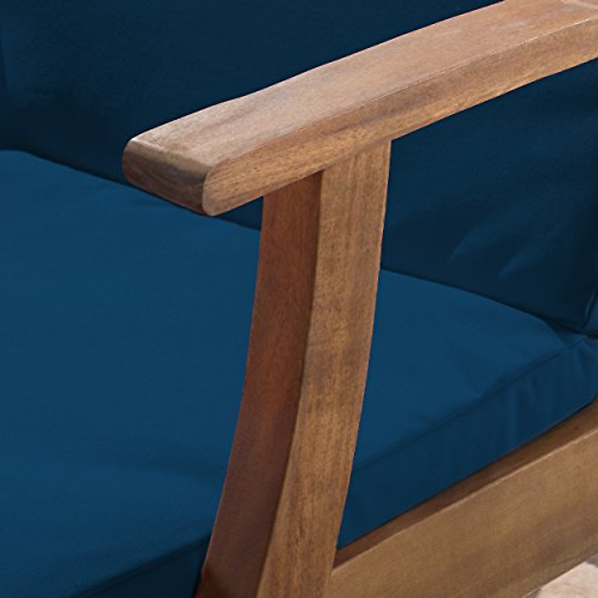 Christopher Knight Home Perla Outdoor Chaise Lounges with Water Resistant Cushions, 2-Pcs Set, Teak Finish / Blue