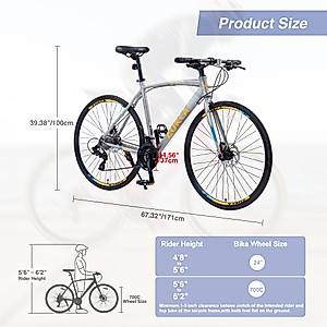 ZUKKA 700C Road Bike for Adult,24-Speed Unisex Hybrid Road Bicycle, Alloy Frame/Dual-Disc Brakes/Multiple Colors(US in Stock) (Gray)