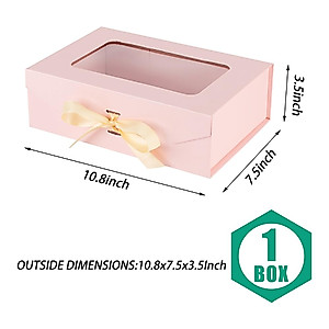 PLINJOY Pink Gift Box for Presents with Ribbon 10.8x7.5x3.5 Inches Clear Gift Box with Window Magnetic Closure Gift Boxes with Lids