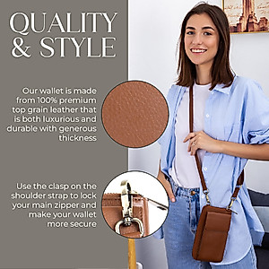 BULL GUARD Crossbody Leather Wallet Phone Purse, Anti Theft and RFID Blocking, Small Elegant Design for Travel